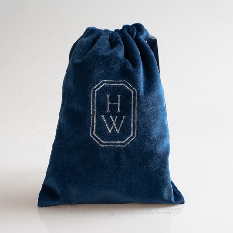Soft Velvet Drawstring Pouches Embroidery logo Gift Packaging Bags ...